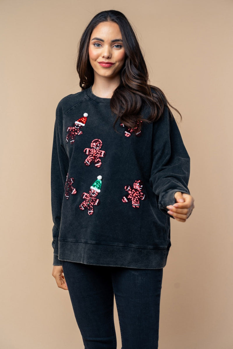 Black Long Sleeve Sequin Gingerbread Top - Full – Shop BlueWaters
