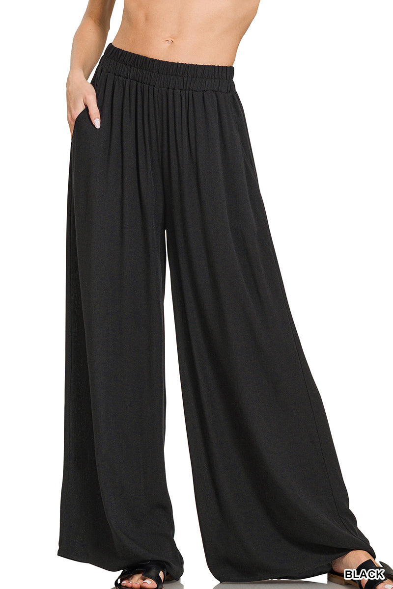Elastic Band Woven Pants With Pockets - Black – Shop BlueWaters